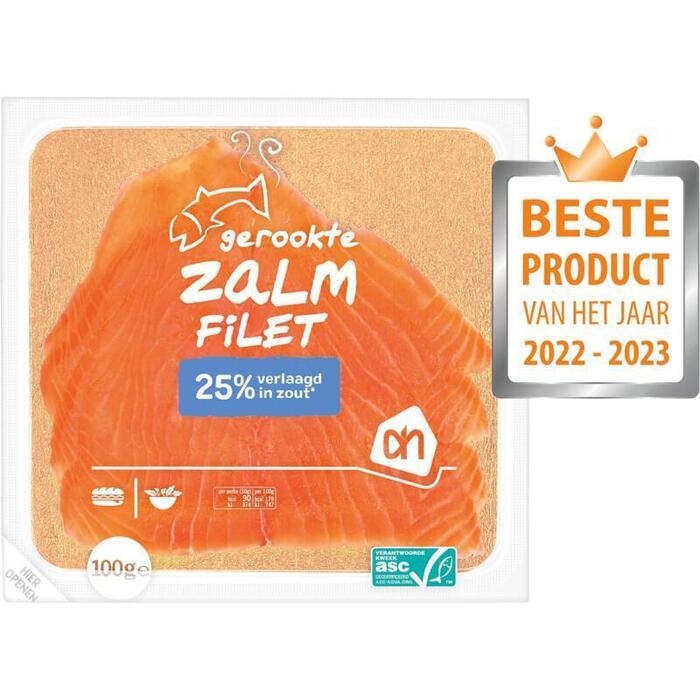 AH Gerookte zalm 25 % minder zout (100g)