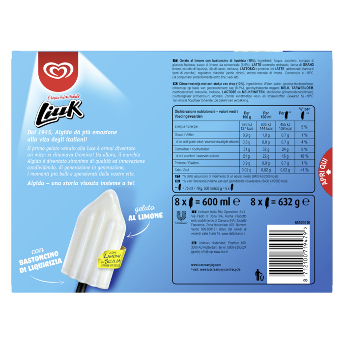 Liuk IJs Lemon (doos, 632g)
