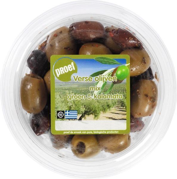 Mix van verse groene olijven pitloos (115g)