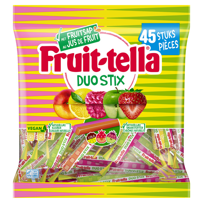Fruit-tella Duo Stix met Fruitsap 45 Stuks 400 g (45 × 8.89g)