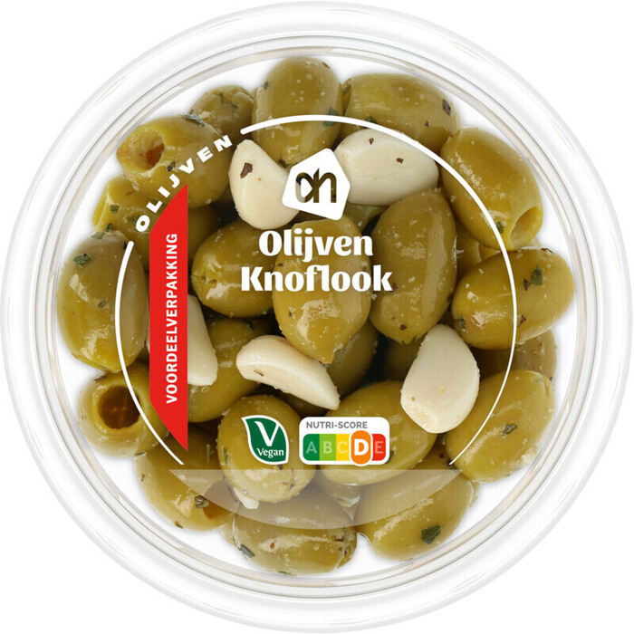 AH Groene olijven met knoflook (260g)