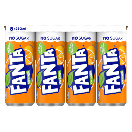 Fanta No Sugar Orange 8 x 250 ml