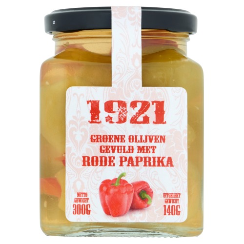 1921 Groene Olijven Gevuld met Rode Paprika 300 g (300g)
