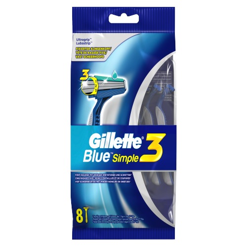 Gillette Blue Simple 3 Wegwerpscheermesjes Voor Mannen, Pak Van 8