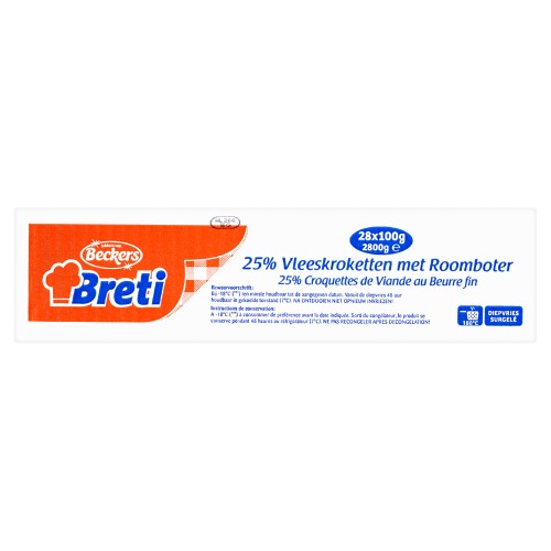 Beckers Breti 25% Vleeskroketten met Roomboter 28 x 100 g (100g)