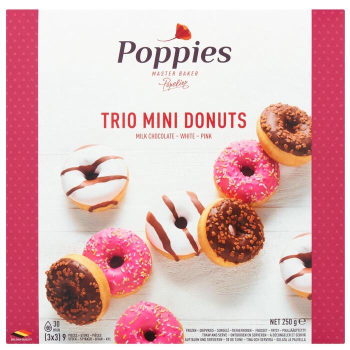 Poppies Trio Mini Donuts 9 Stuks 250g (250g)