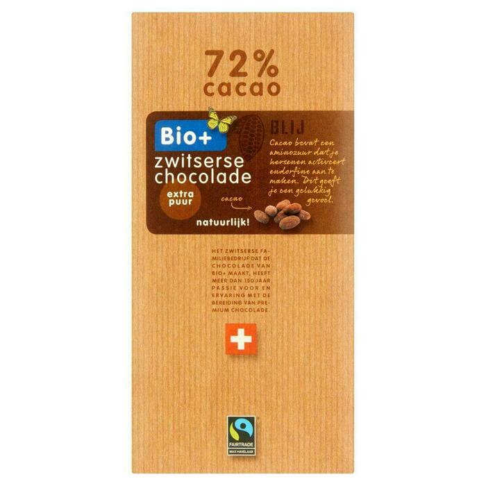 Zwitserse chocolade Puur 72% cacao (Stuk, 100g)