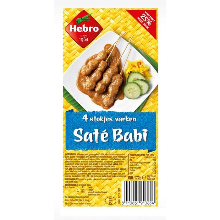 Hebro Saté Babi 4 Stokjes Varken 172 g (Stuk, 160g)
