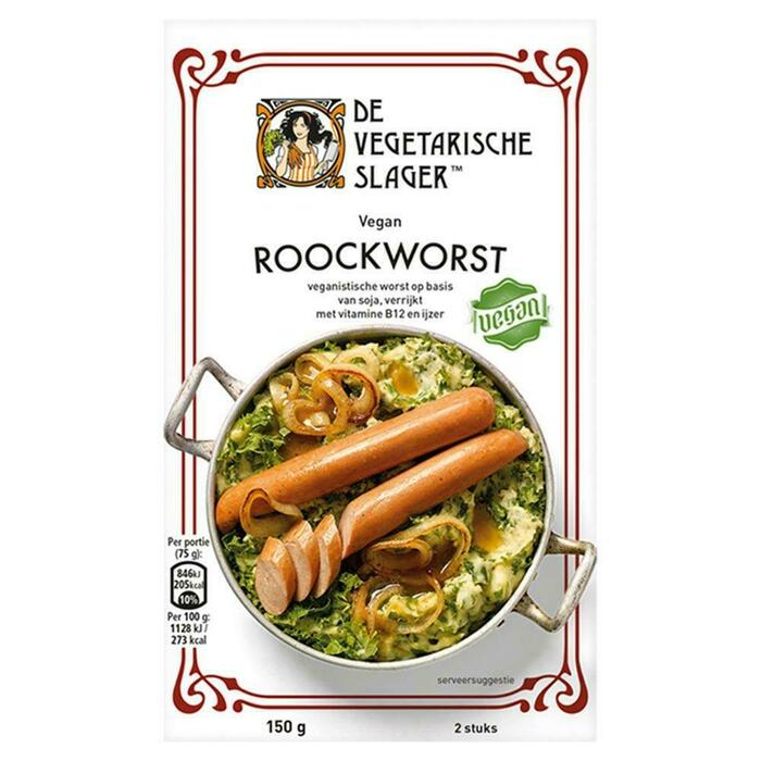 De Vegetarische Slager Veganistische Worst Roockworst 150 g Doos (150g)